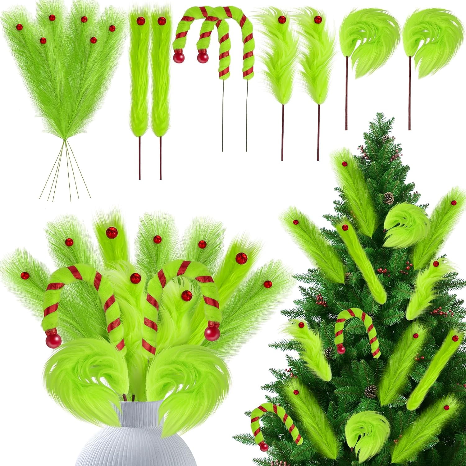 14 Pcs Christmas Tree Furry Picks, Assorted Lime Green Curly Picks ...