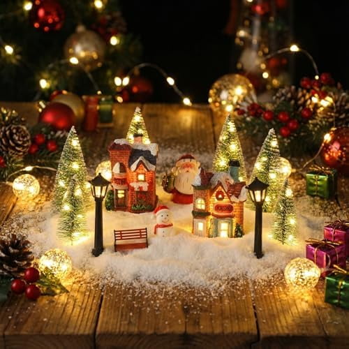 14 Pcs Christmas Village Set for Table Top Centerpiece Decor with ...