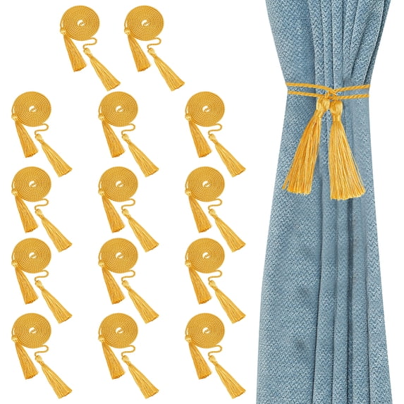 14 Pcs Curtain Tiebacks Golden Double-Ended Tassel Curtain Tiebacks ...