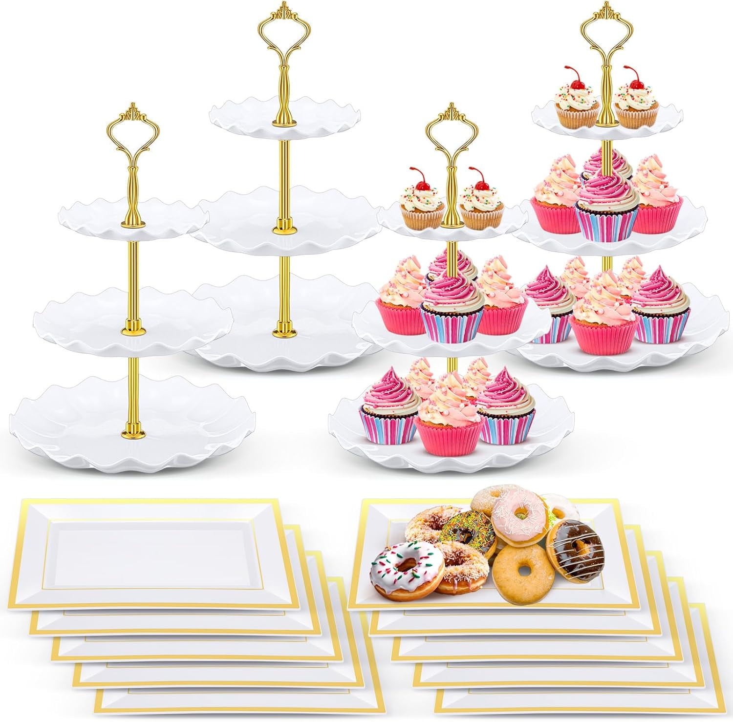 14 Pcs Dessert Table Stands Set 3 Tier Plastic Cupcake Stands Cookie ...