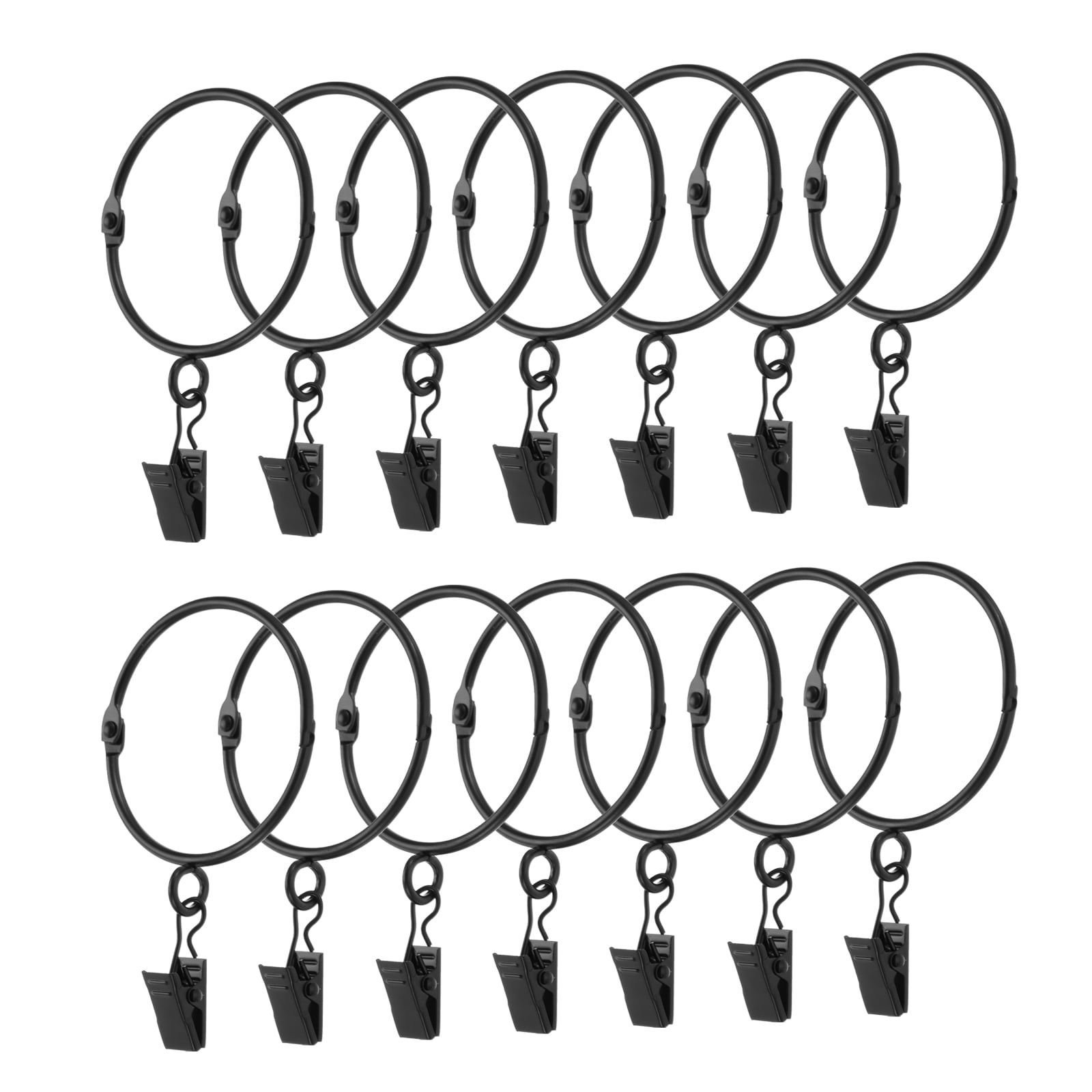 14 Pcs Drapery Curtain Rings with Clip 2-Inch Black Metal Openable ...
