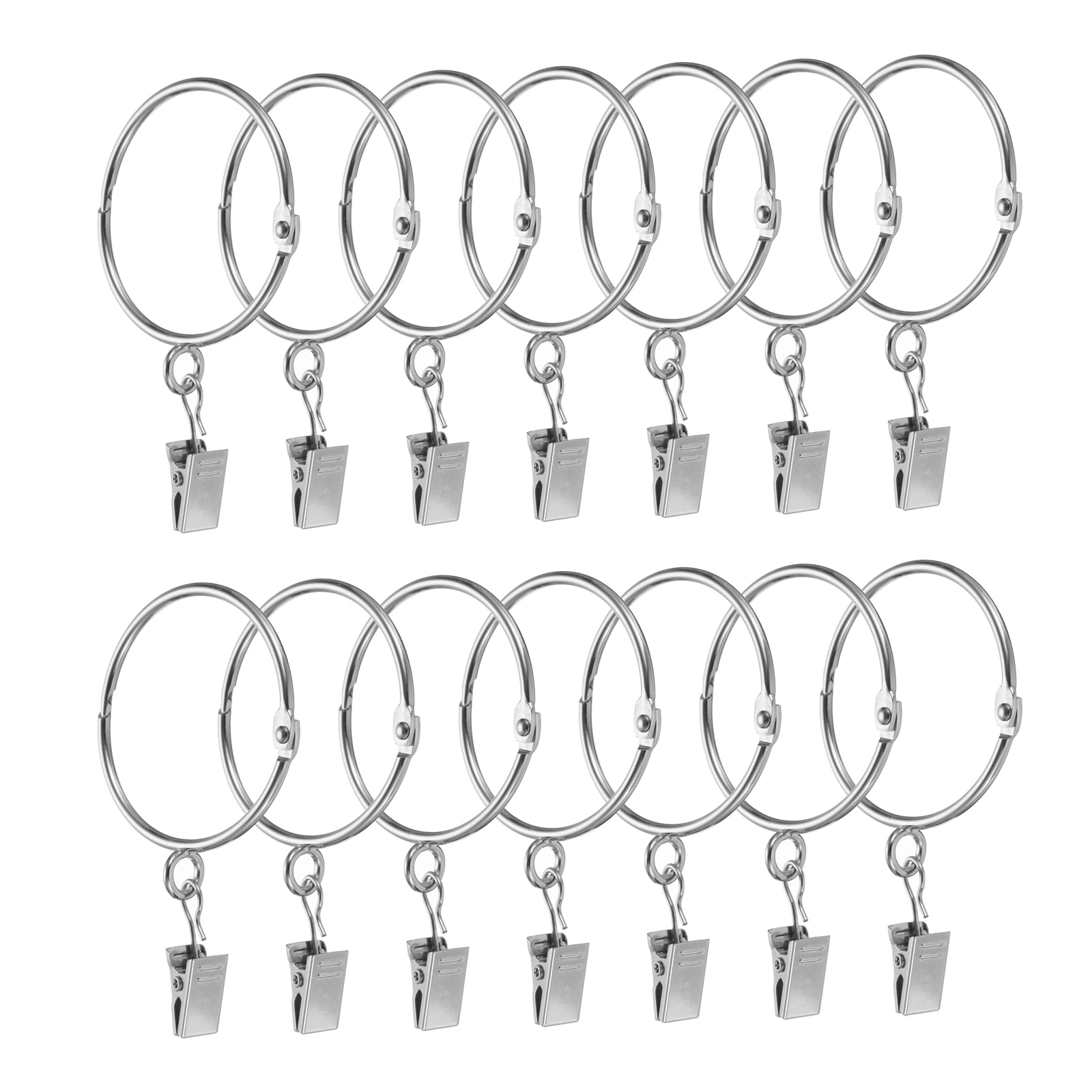 14 Pcs Drapery Curtain Rings with Clip 2-Inch Silver Metal Openable ...