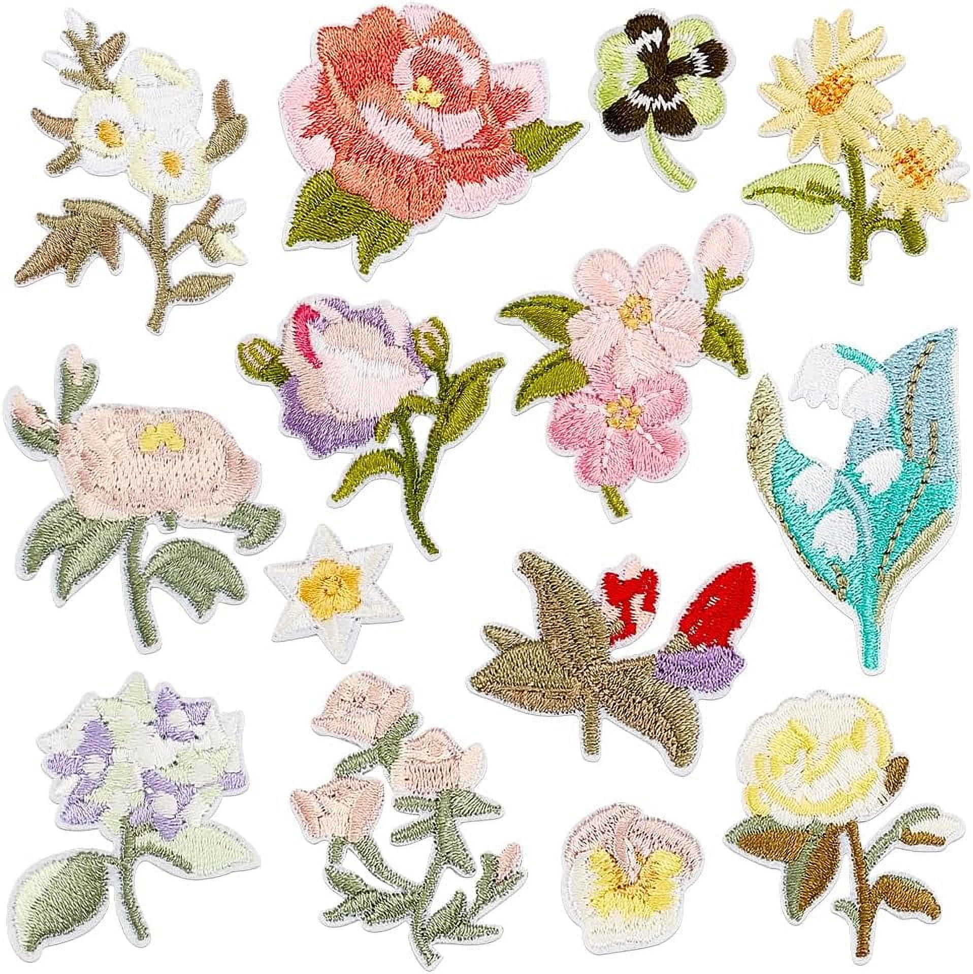 14 Pcs Flower Embroidery Applqiues 14 Styles Flowers Iron on Patches ...