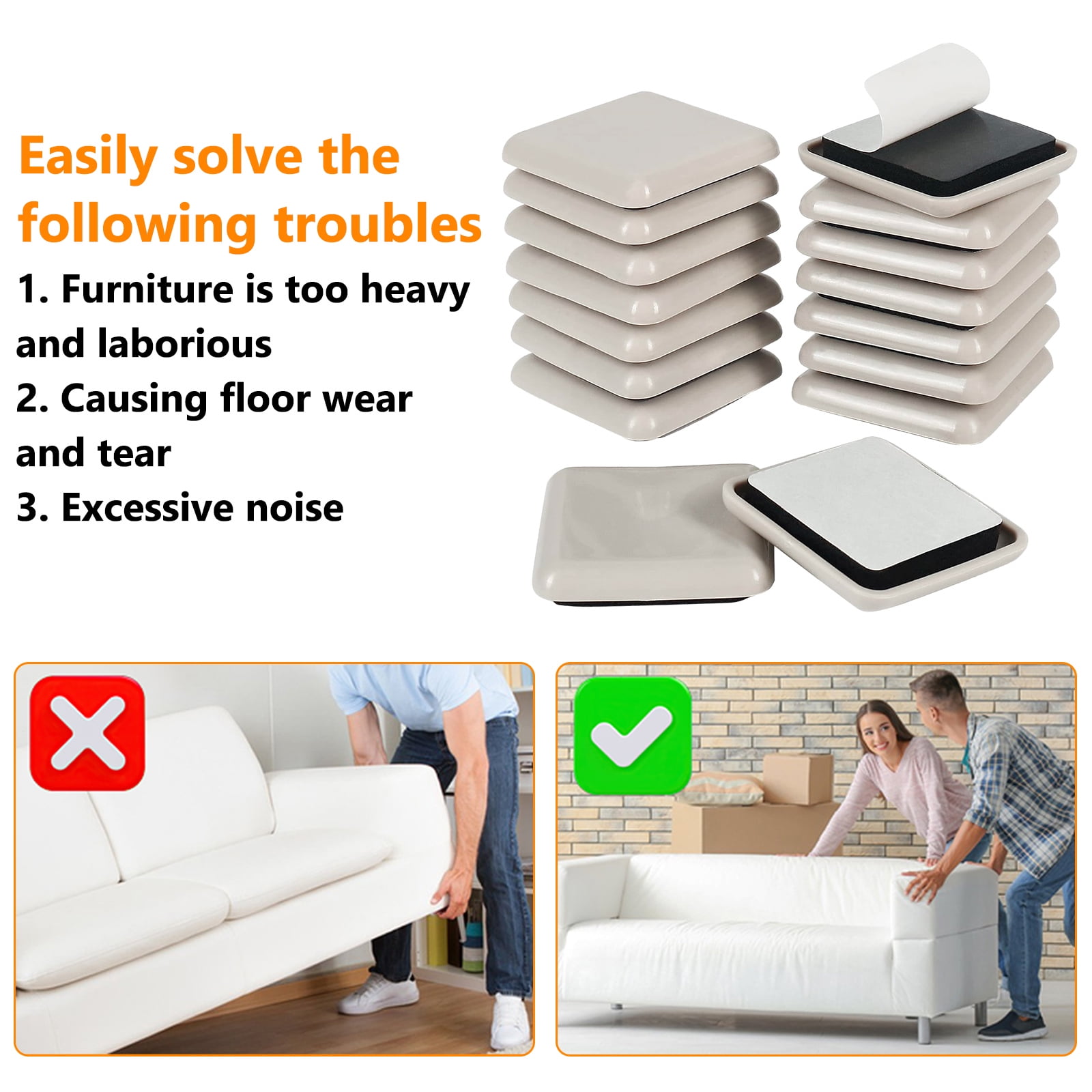 14 Pcs Furniture Sliders, 40mm Heavy Furniture Square Furniture Sliders ...