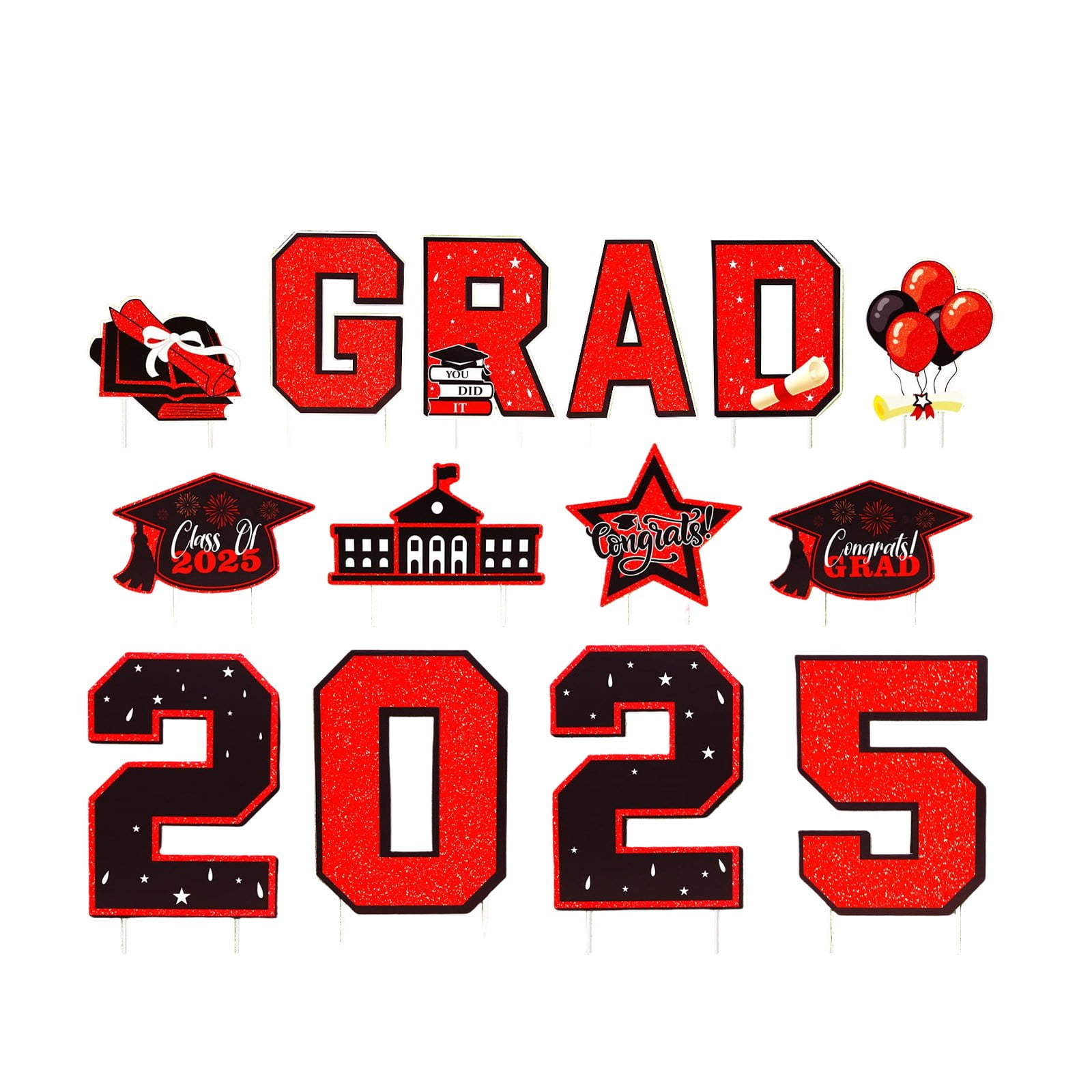 14 Pcs Graduation Yard Signs Set with Metal Stakes, 2025 Commemorative ...