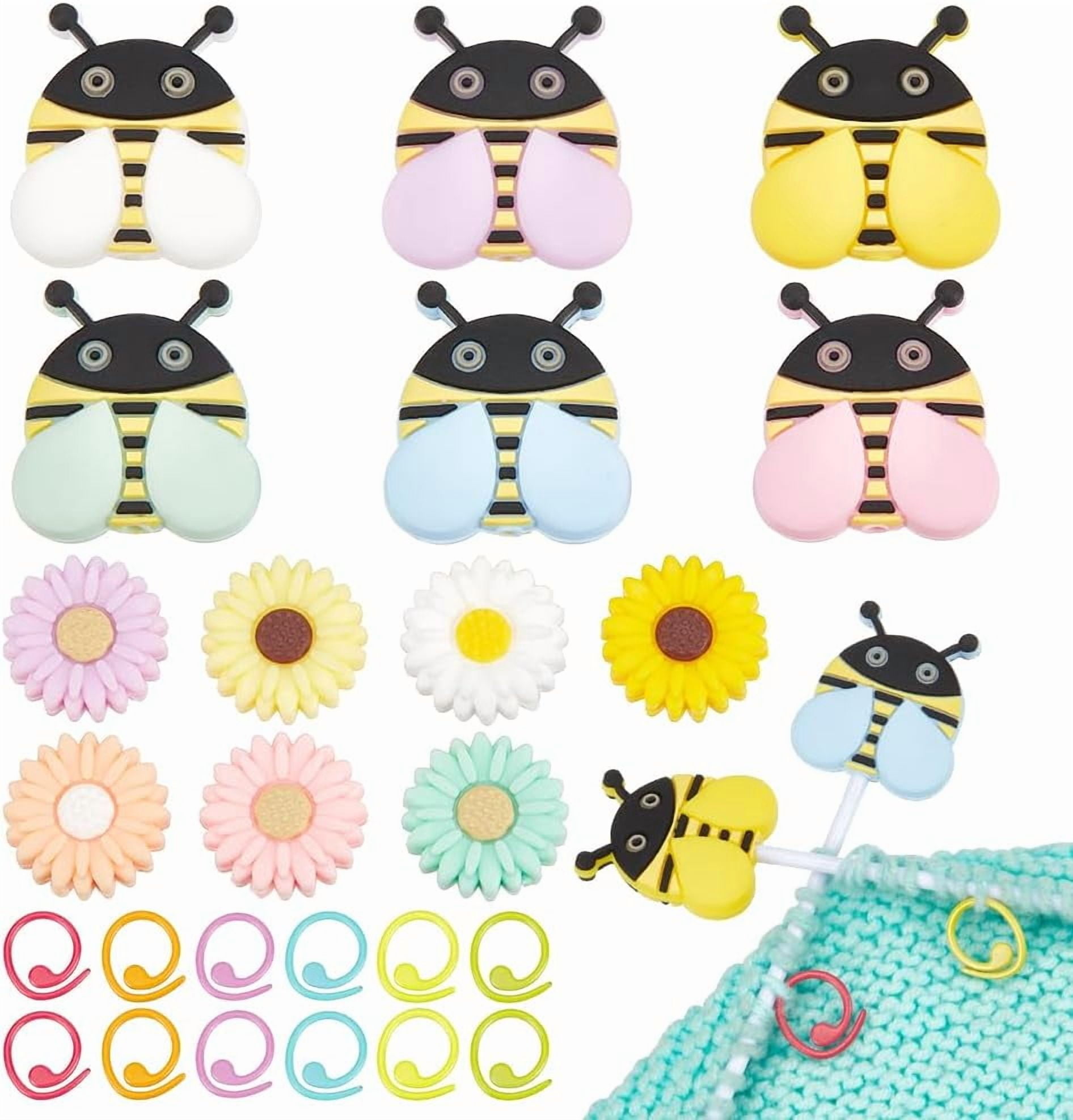 14 Pcs Knitting Needle Stoppers 30 Pcs Knitting Stitch Marker Rings ...