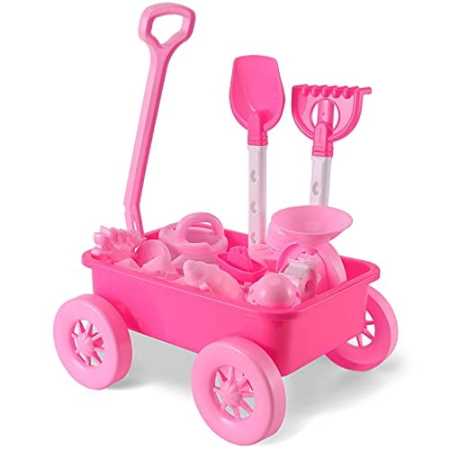 14 Pcs Pink Princess Beach Wagon Plastic Toy Playset For Kids With ...