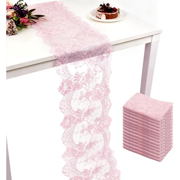 14 Pcs Rose Pink Lace Table Runner 14 x 120 Inch Wedding Romantic ...