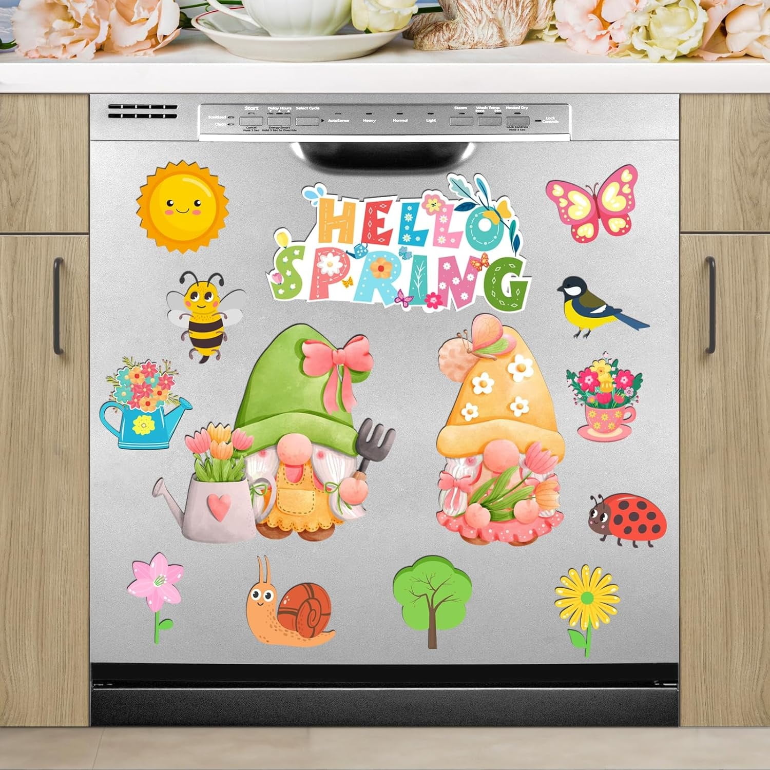14 Pcs Spring Gnomes Dishwasher Magnets Hello Spring Gnomes Dishwasher ...