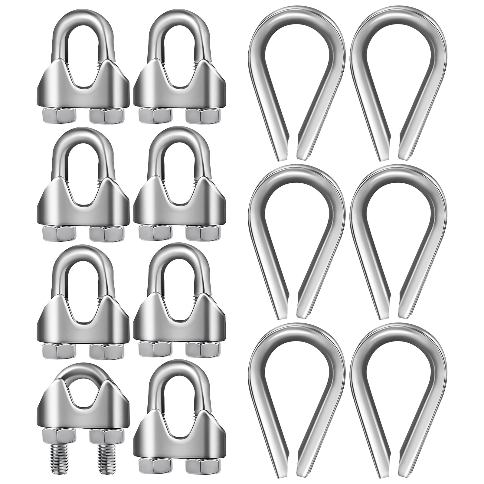 WHAMVOX 14 Pcs Stainless Steel Wire Rope Clamps and Cable Clips ...