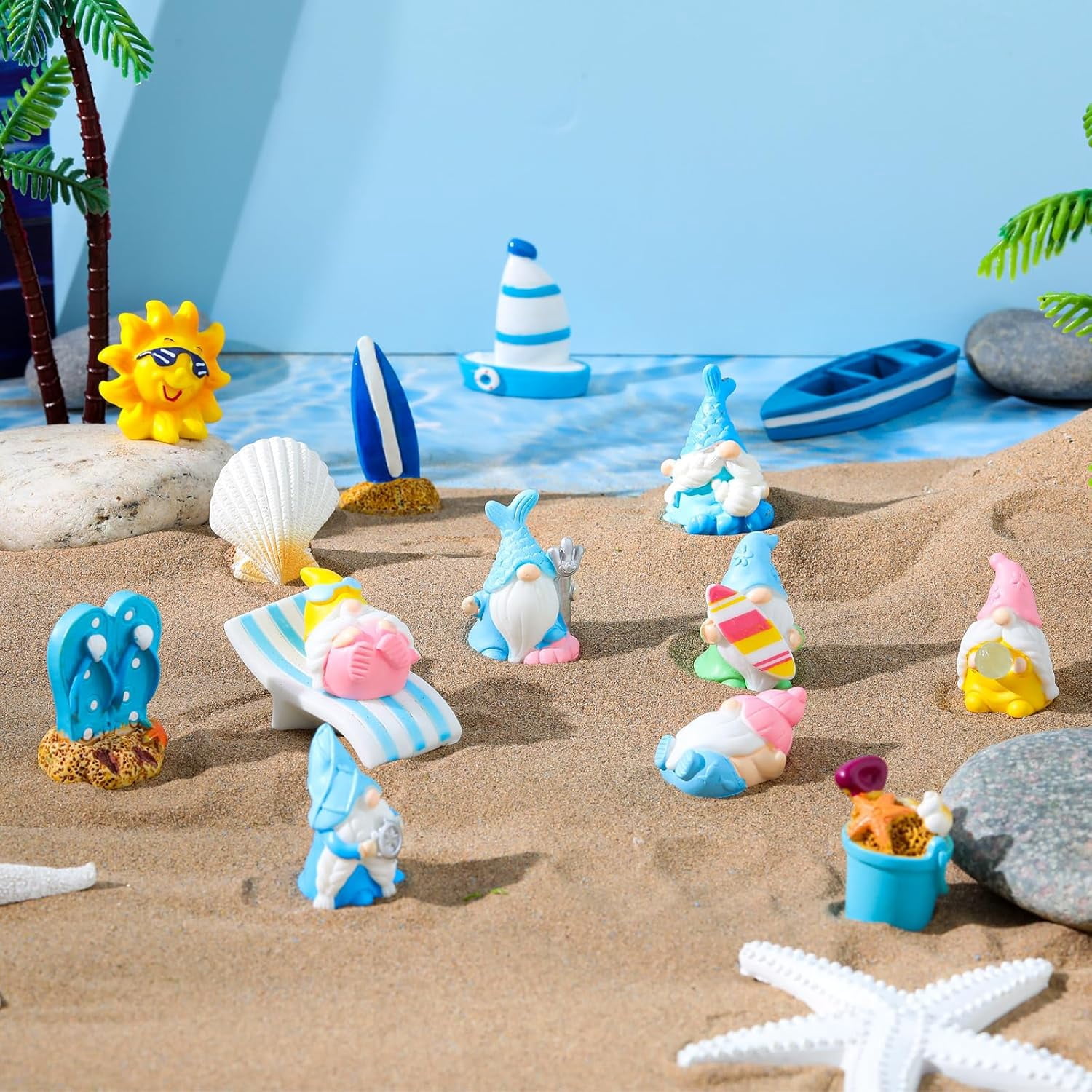 14 Pcs Summer Gnomes Decorations Cute Summer Gnome Beach Ocean Dwarfs ...