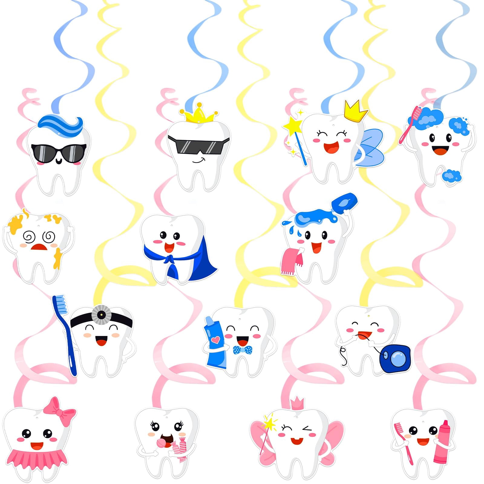 14 Pcs Tooth Hanging Swirls Decorations, Cute Teeth-Shaped Foil Swirl ...