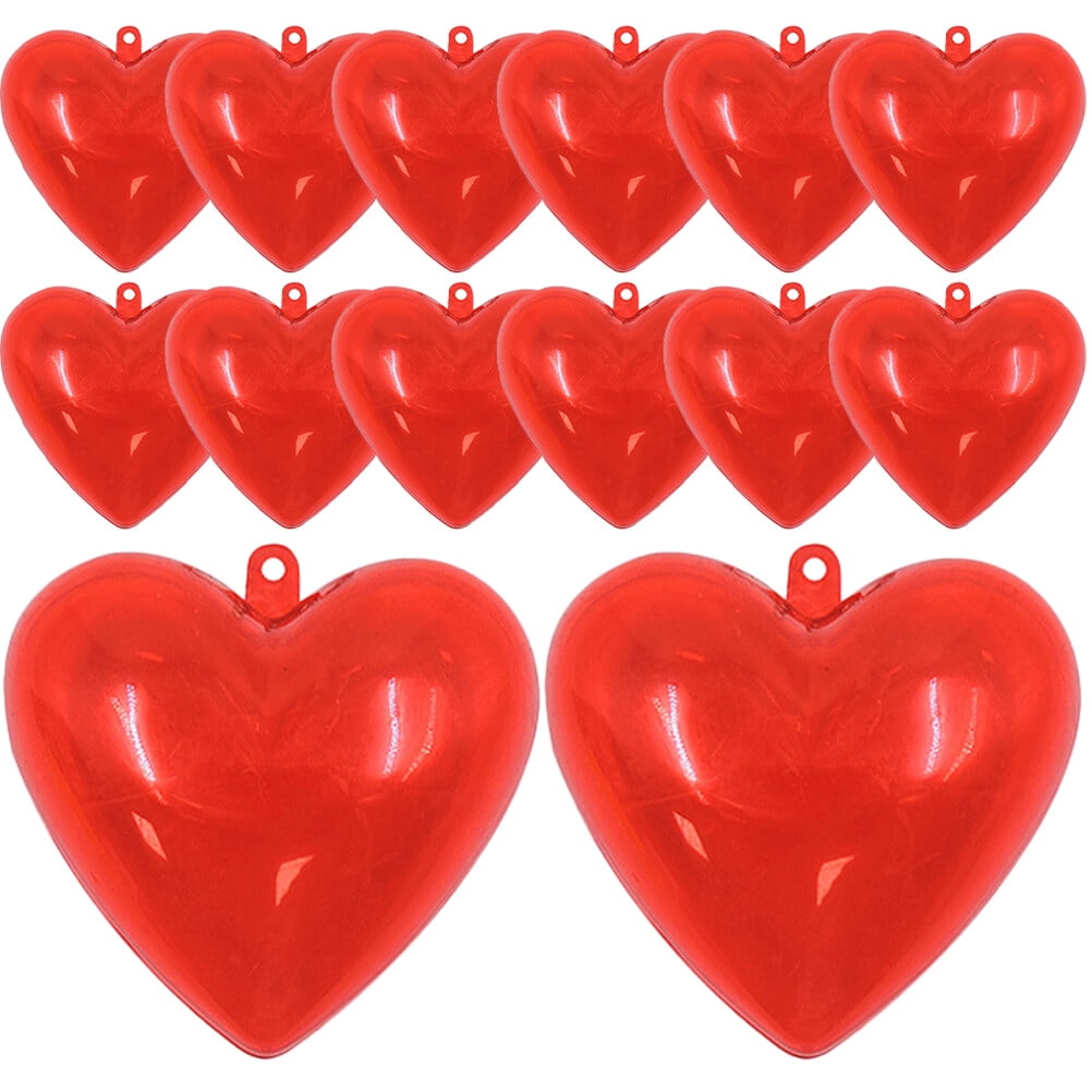 14-Piece Red Fillable Heart Ornament Set for Holiday Decoration ...