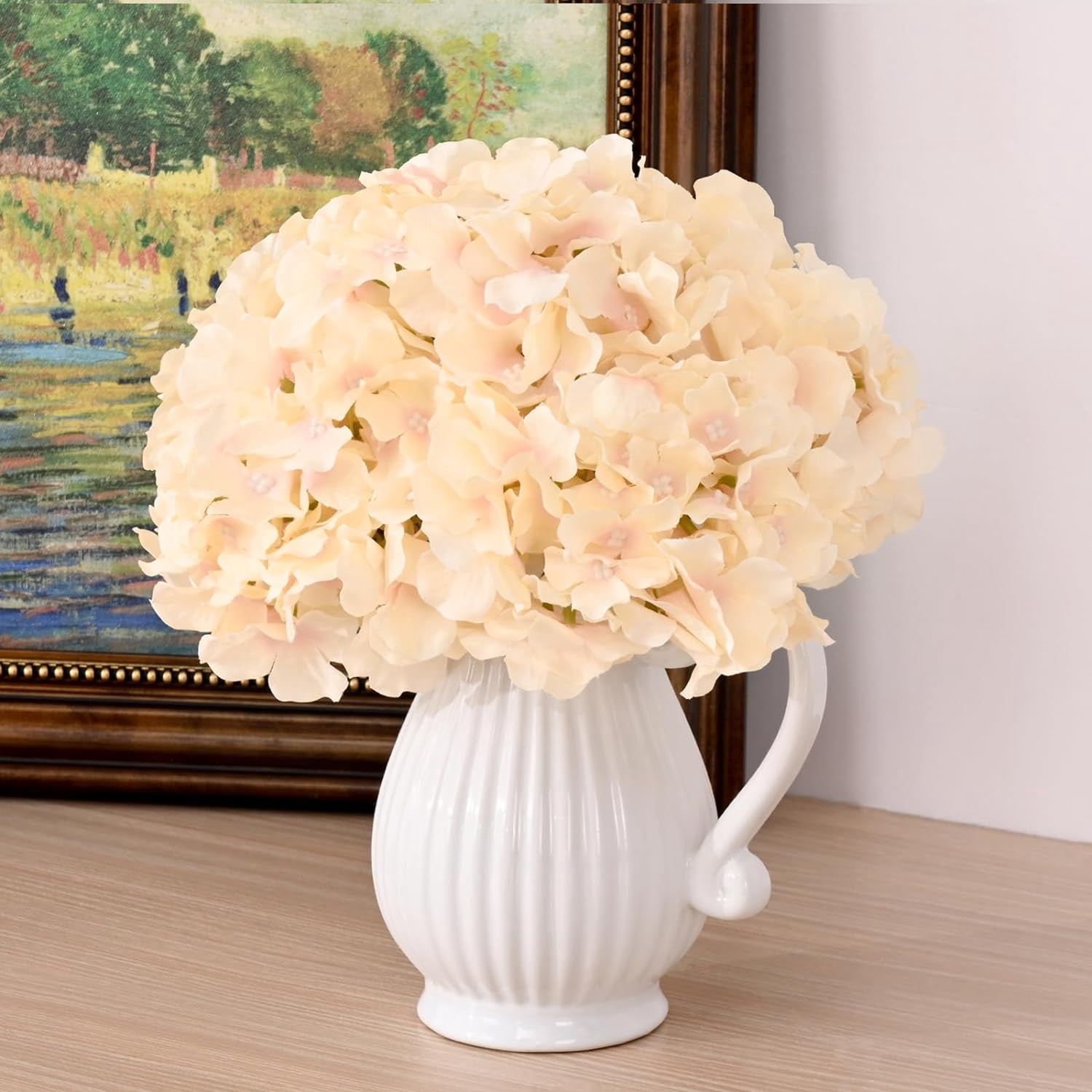 14 Pcs White Hydrangea Artificial Flowers, Fuller Silk Faux Hydrangea ...