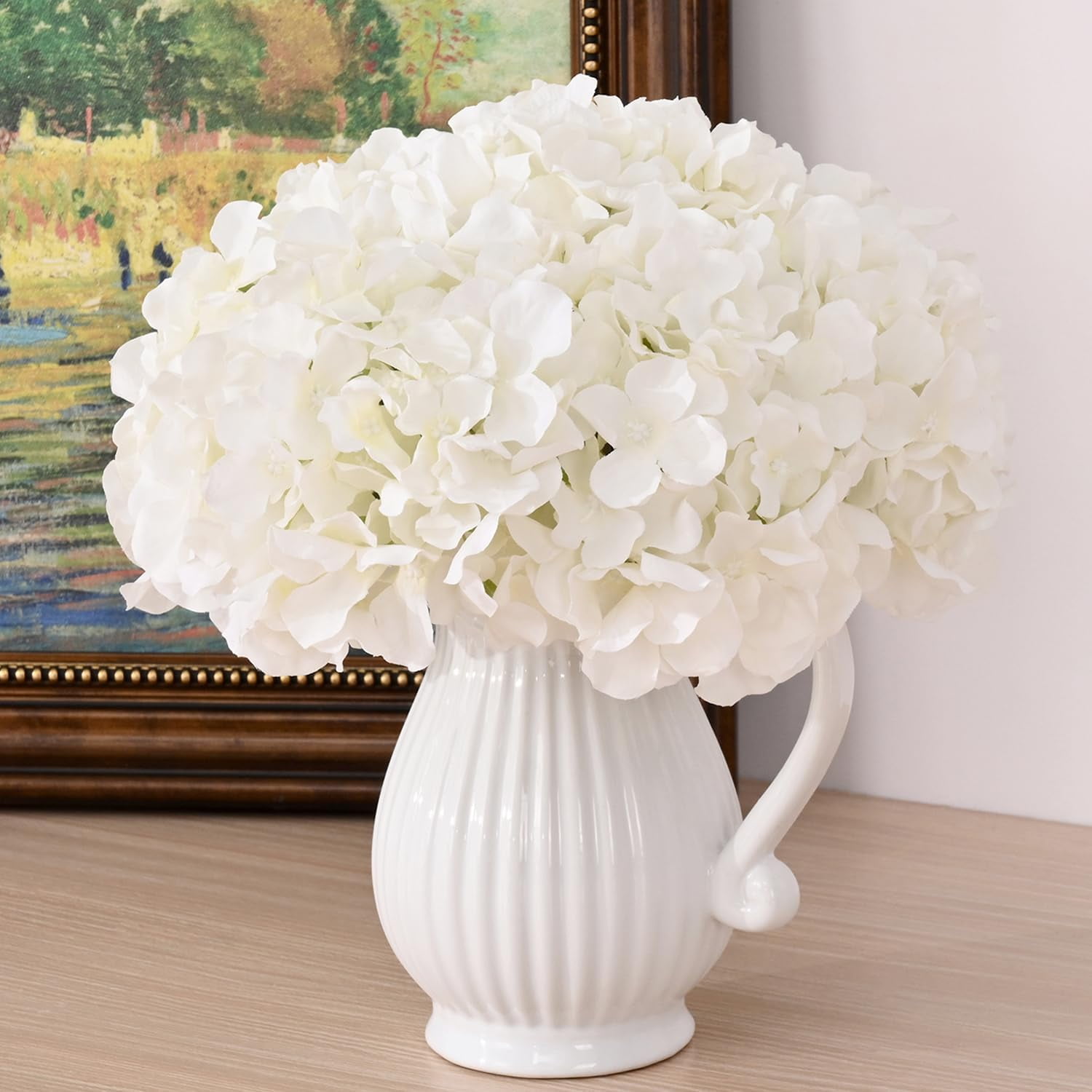 14 Pcs White Hydrangea Artificial Flowers, Fuller Silk Faux Hydrangea ...