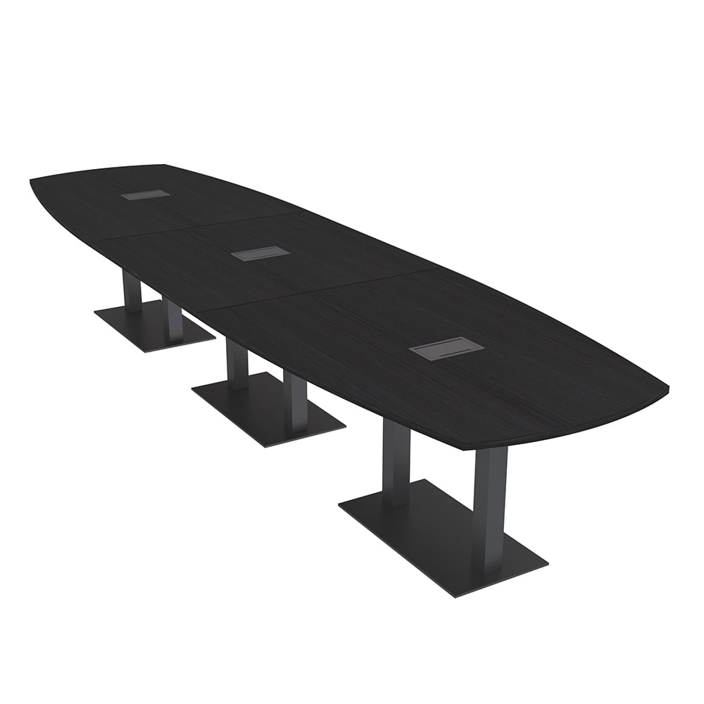 14 Person Arc Boat Modular Powered Conference Table Double Black Bases ...