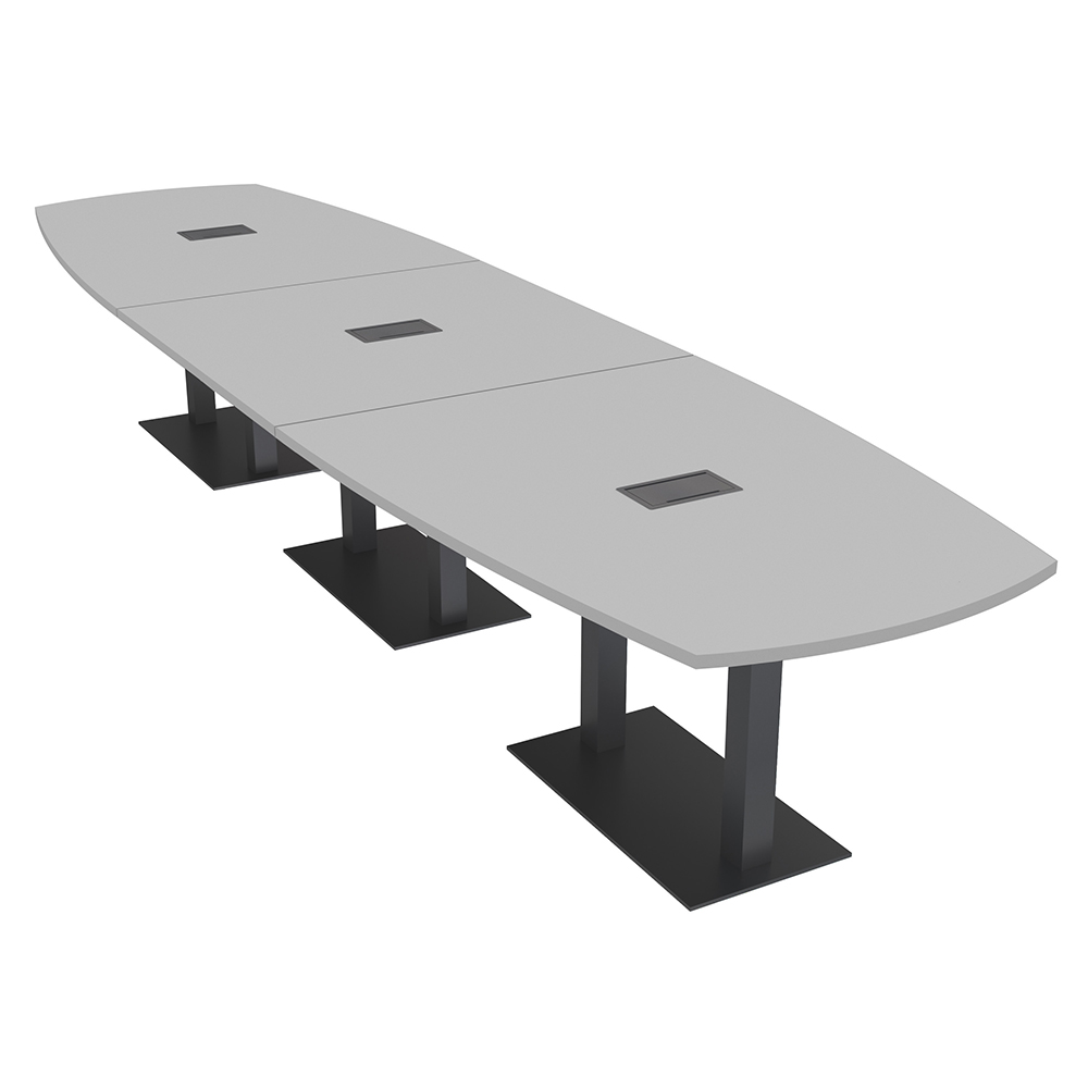14 Person Arc Boat Modular Powered Conference Table Double Black Bases ...