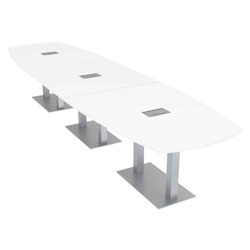 14 Person Arc Boat Modular Powered Conference Table Square Metal Bases ...