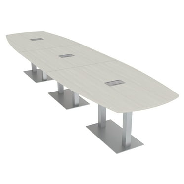12 Person Modular Boat Shaped Powered Conference Table Metal Bases ...