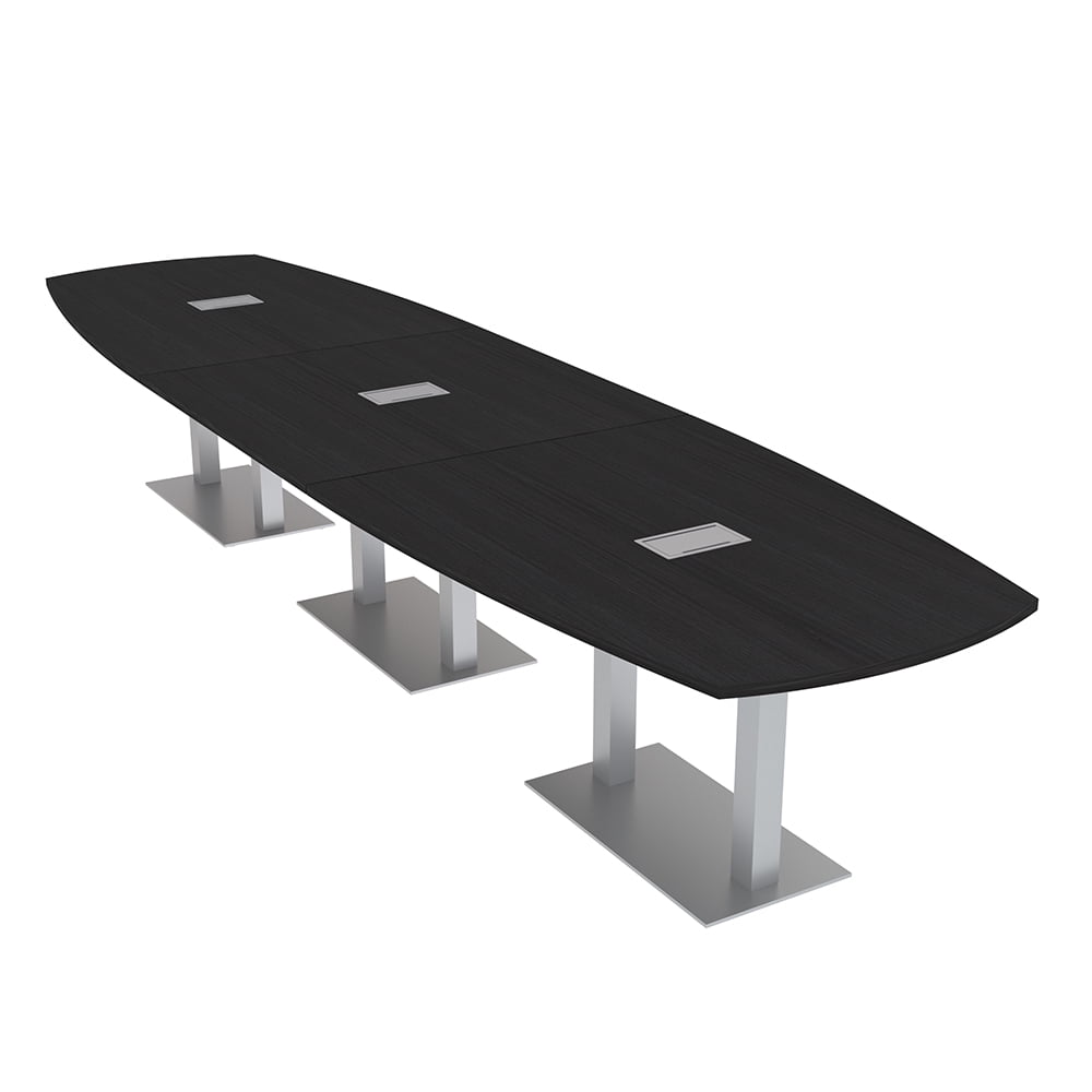 14 Person Arc Boat Modular Powered Conference Table Square Metal Bases ...