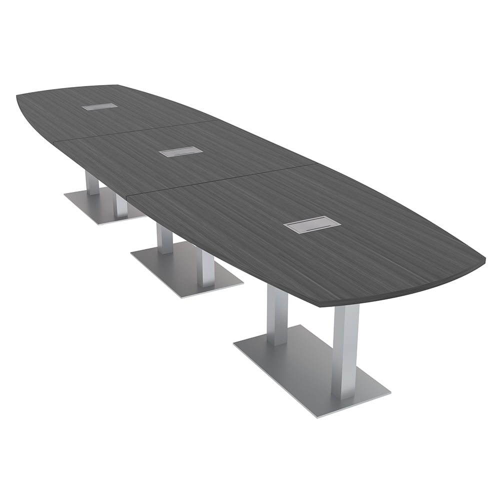 14 Person Arc Boat Modular Powered Conference Table Square Metal Bases ...