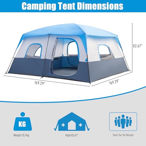 14 Person Camping Tent with Door 2 Room Large Family Cabin Tents ...