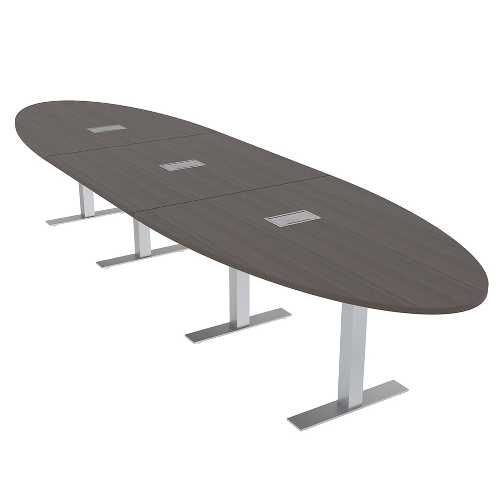 14 Person Modular Oval Conference Table Metal T Bases Electrical Units ...