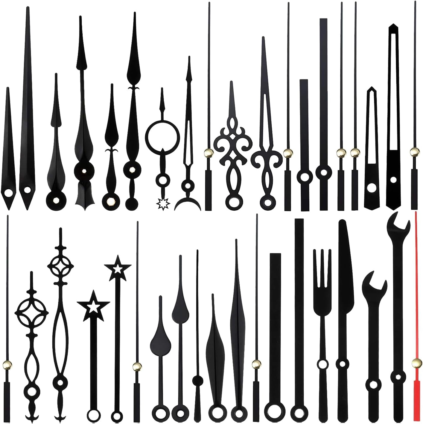 14-Piece Black Clock Hand Set, Silent Movement, Aluminum Replacement ...