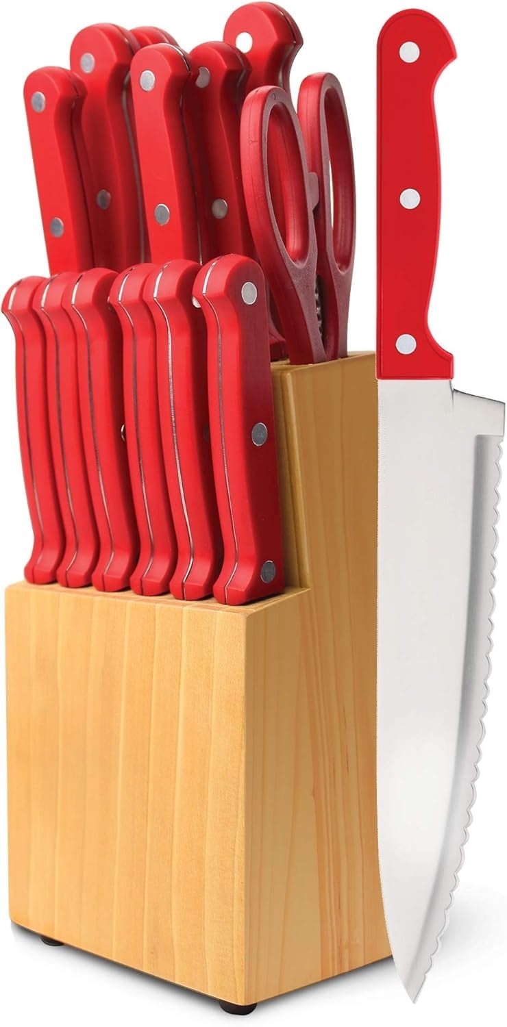 14-Piece Black Knife Set with Natural Block - Always Sharp and ...