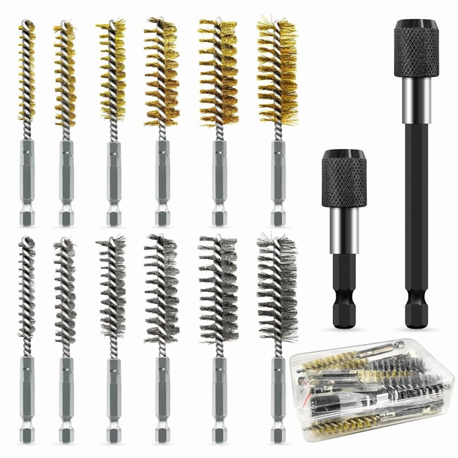 14-Piece Bore Brush Set 1/4" Hex Shank with Extension Bar for Power ...