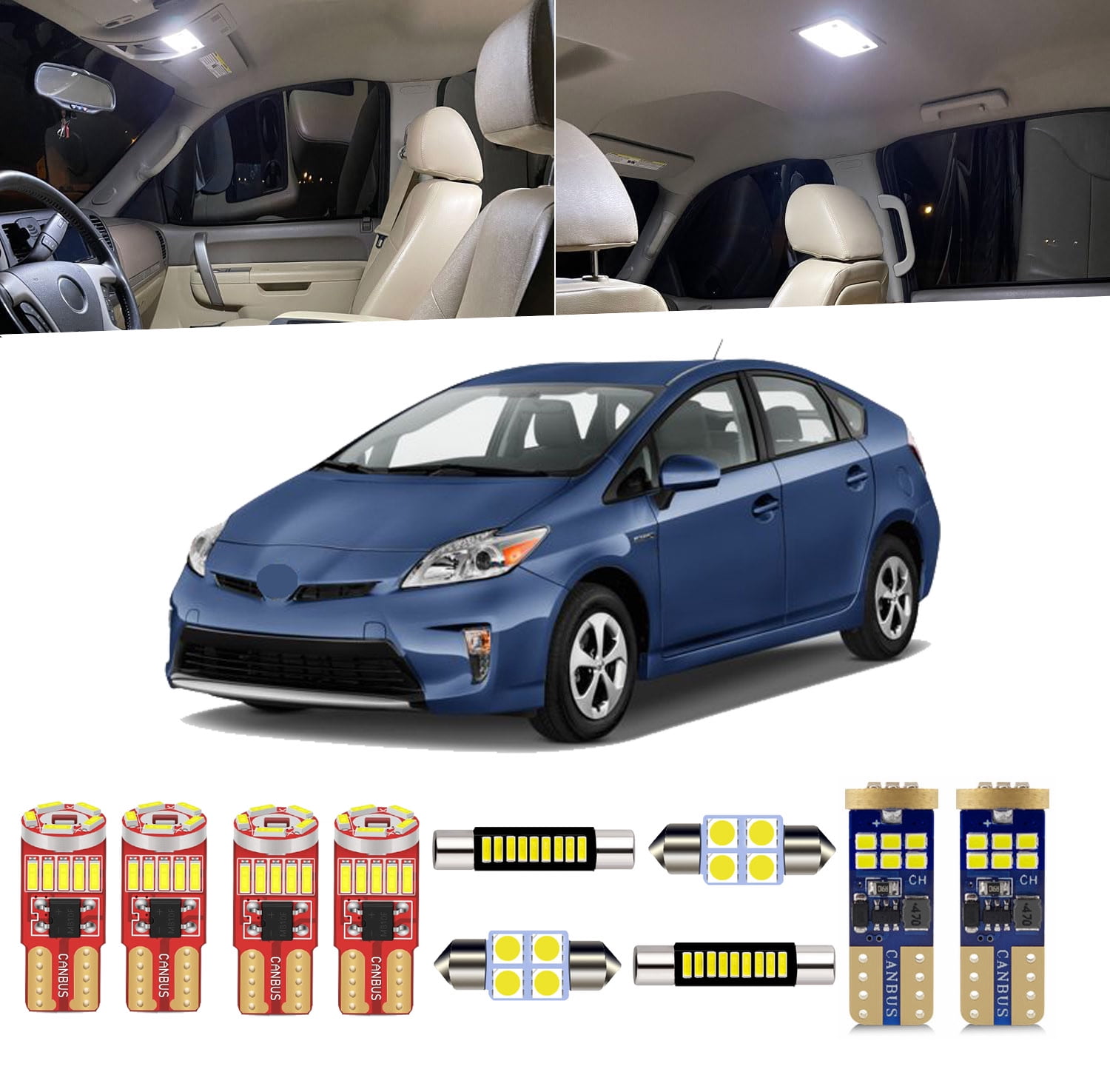 14 Piece Car Interior LED Lights Kit for Toyota Prius 2010 2011 2012 ...