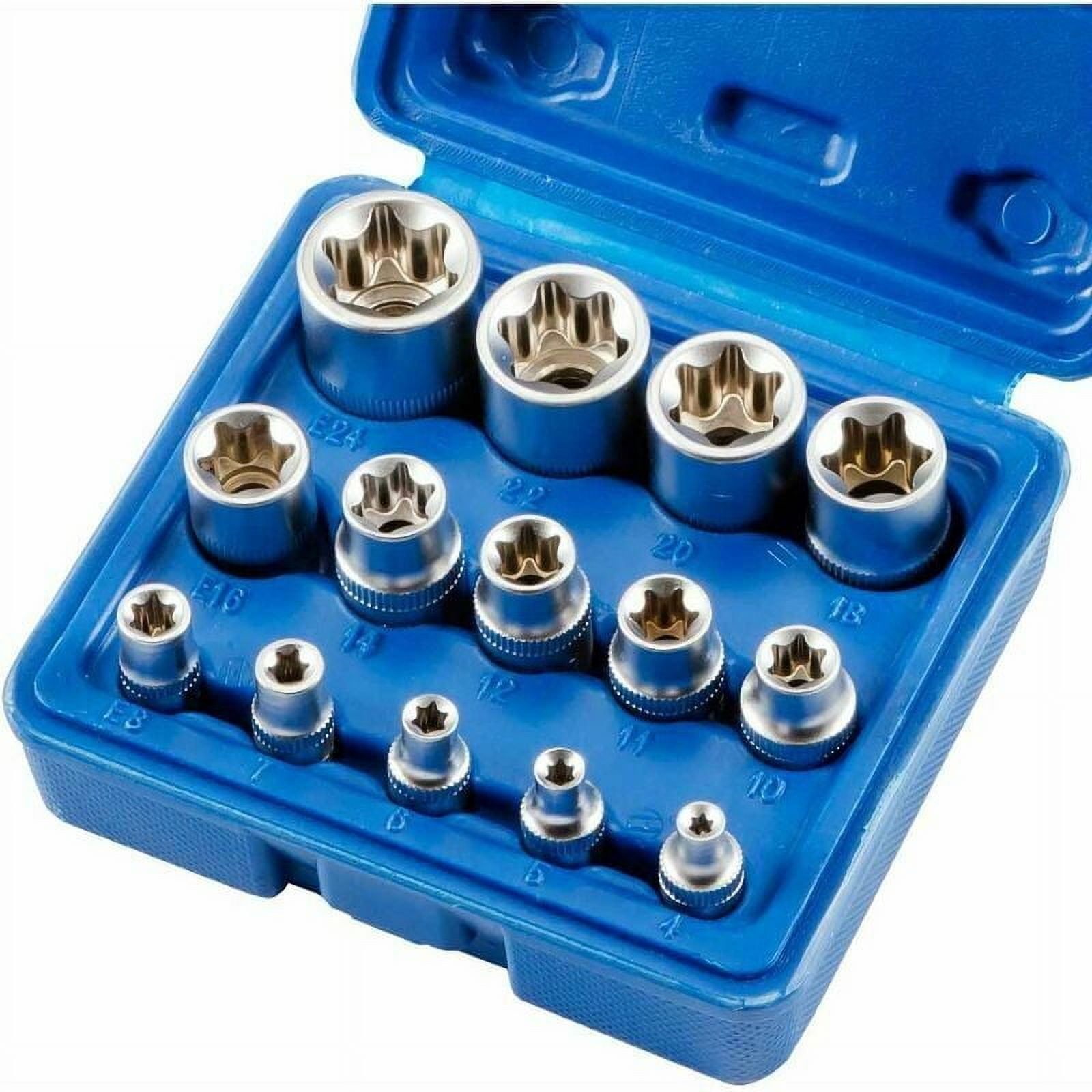 14-Piece E-Torx Socket Kit, Chrome Vanadium Steel Female Torx Sockets ...