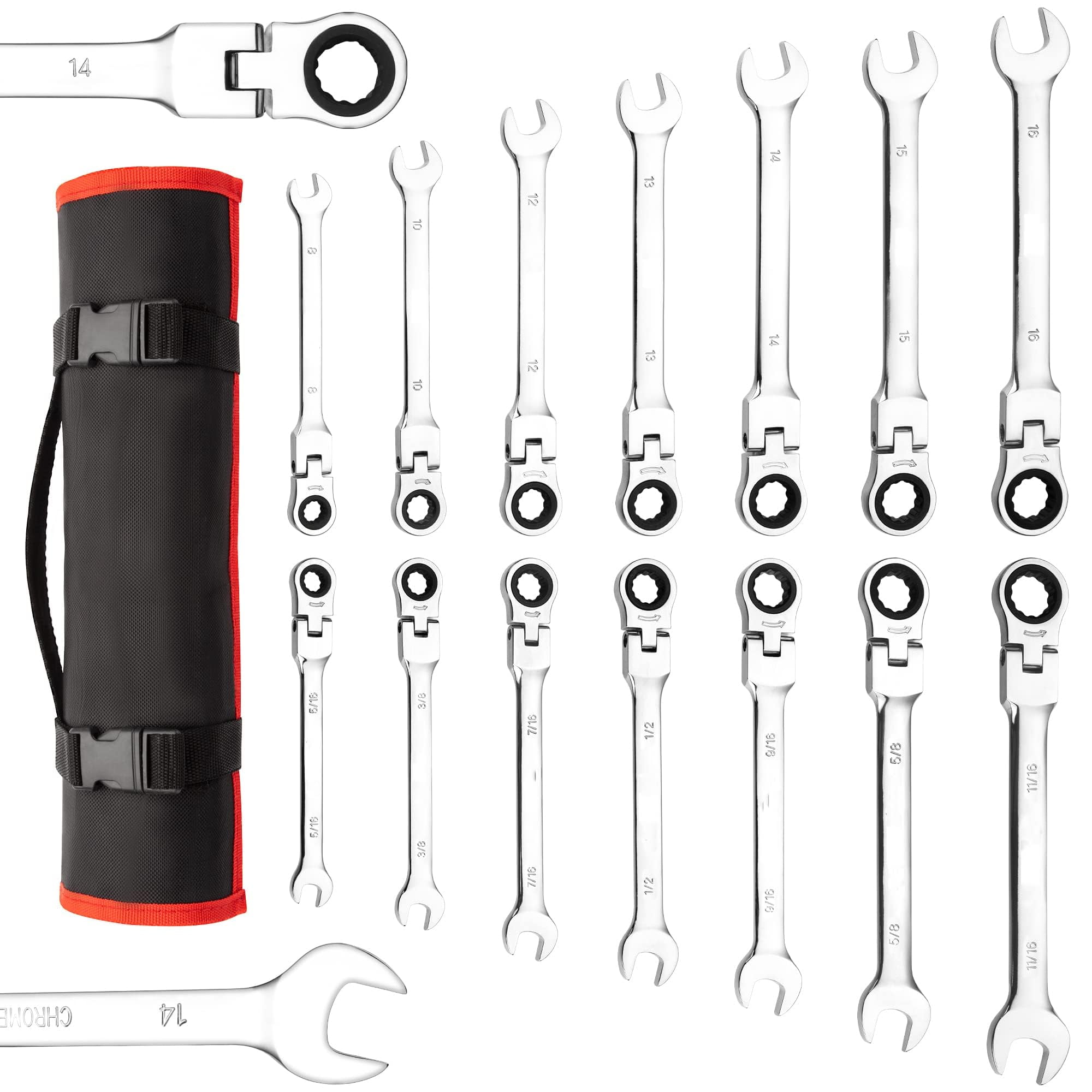 14-Piece Flex-Head Ratchet Wrench Set, Metric Wrench Set, Gear Wrench ...