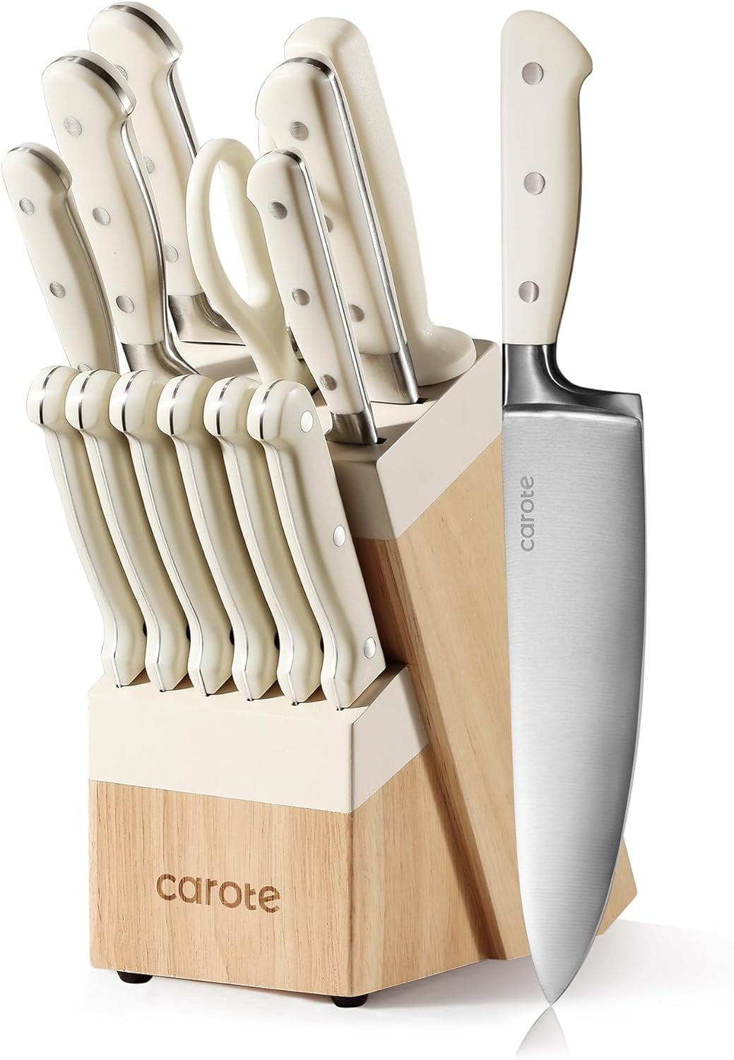 14-Piece Forged High Carbon Stainless Steel Knife Set with Cream Block ...