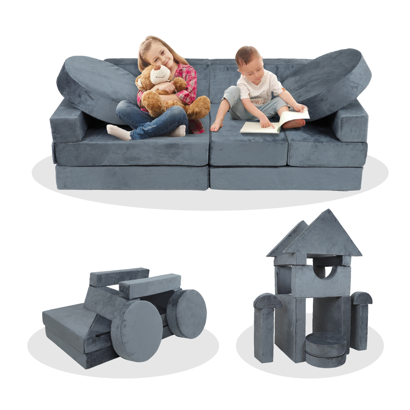 14 Piece Kids Playset Modular Sofa with Different Shapes, Child ...