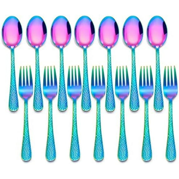 14-Piece Kids Silverware Set, Rainbow Toddler Utensils Flatware Set ...