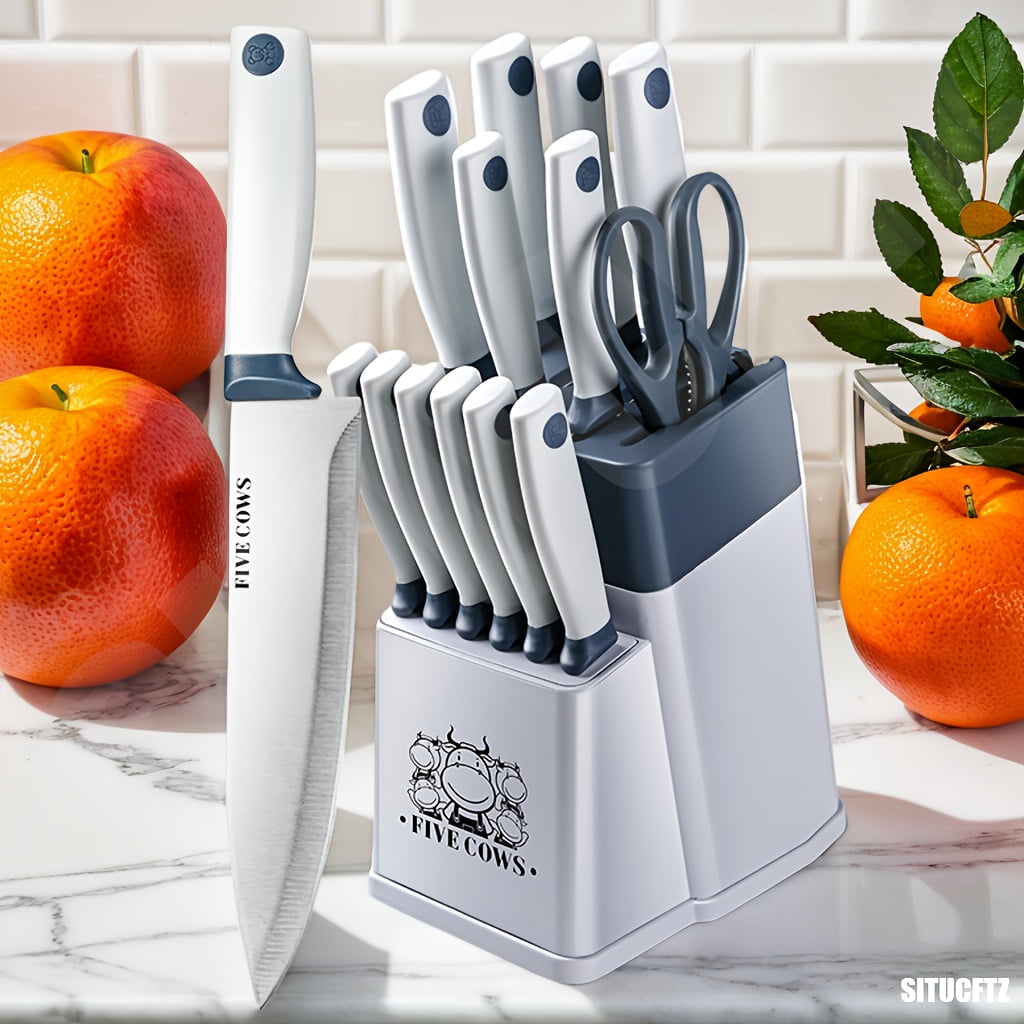 14-Piece Kitchen Knife Set with Holder: Chef, Fruit, Bone & Steak ...