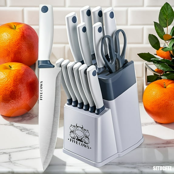 14-Piece Kitchen Knife Set with Holder: Chef, Fruit, Bone & Steak ...