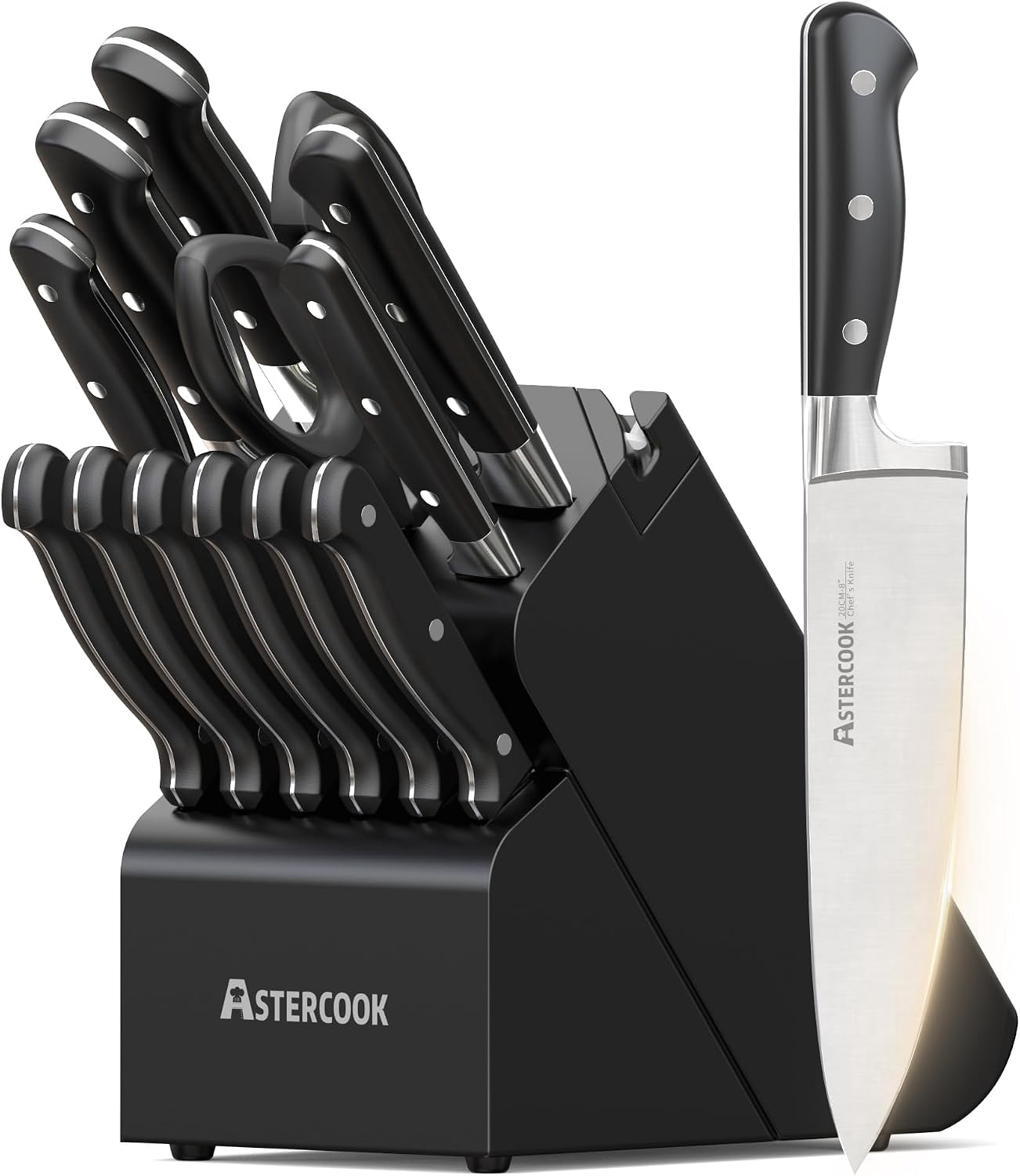 14-Piece Knife Set with Block and Built-in Sharpener, Professional Full ...
