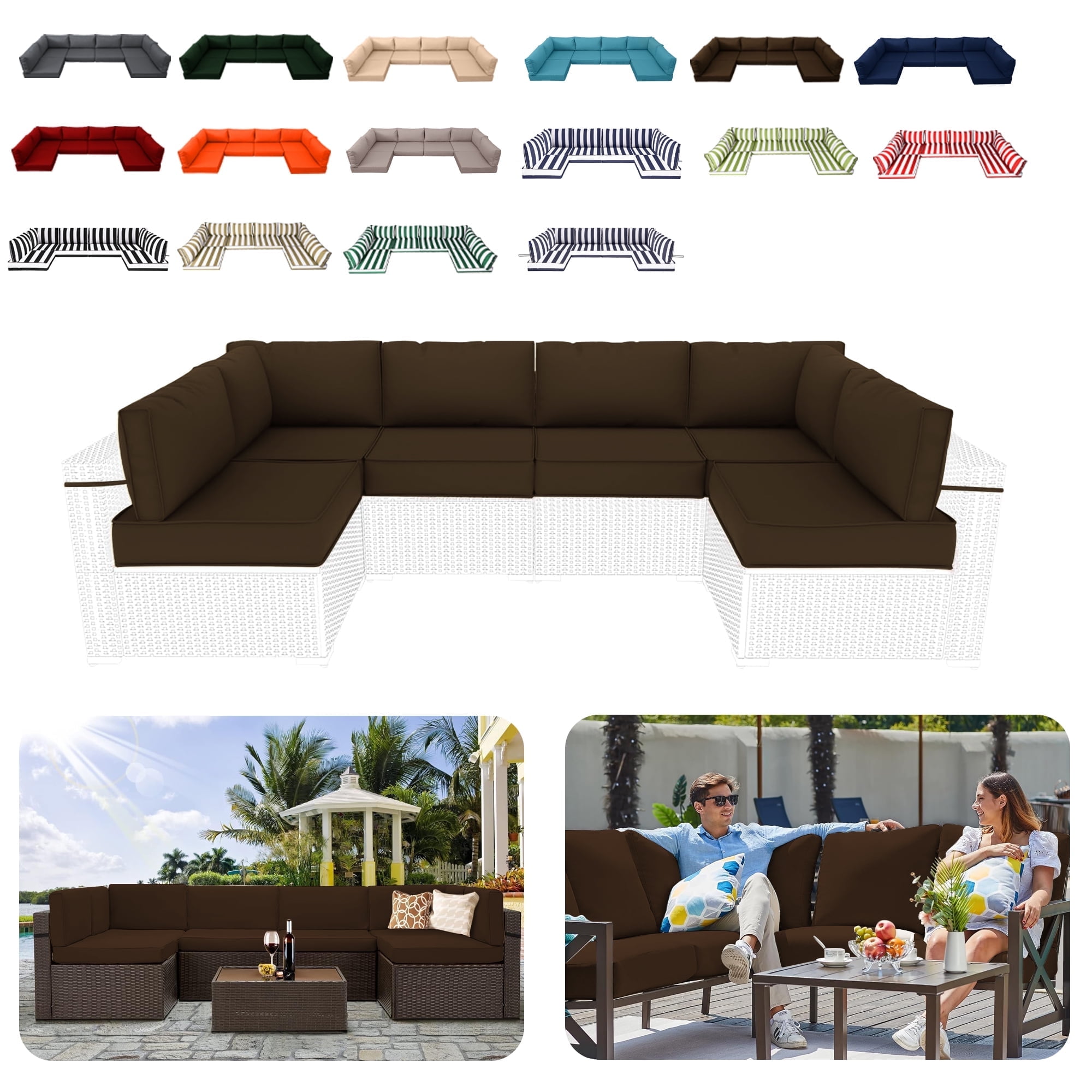 14 Piece Outdoor Replacement Cushions for Patio Furniture, Water ...