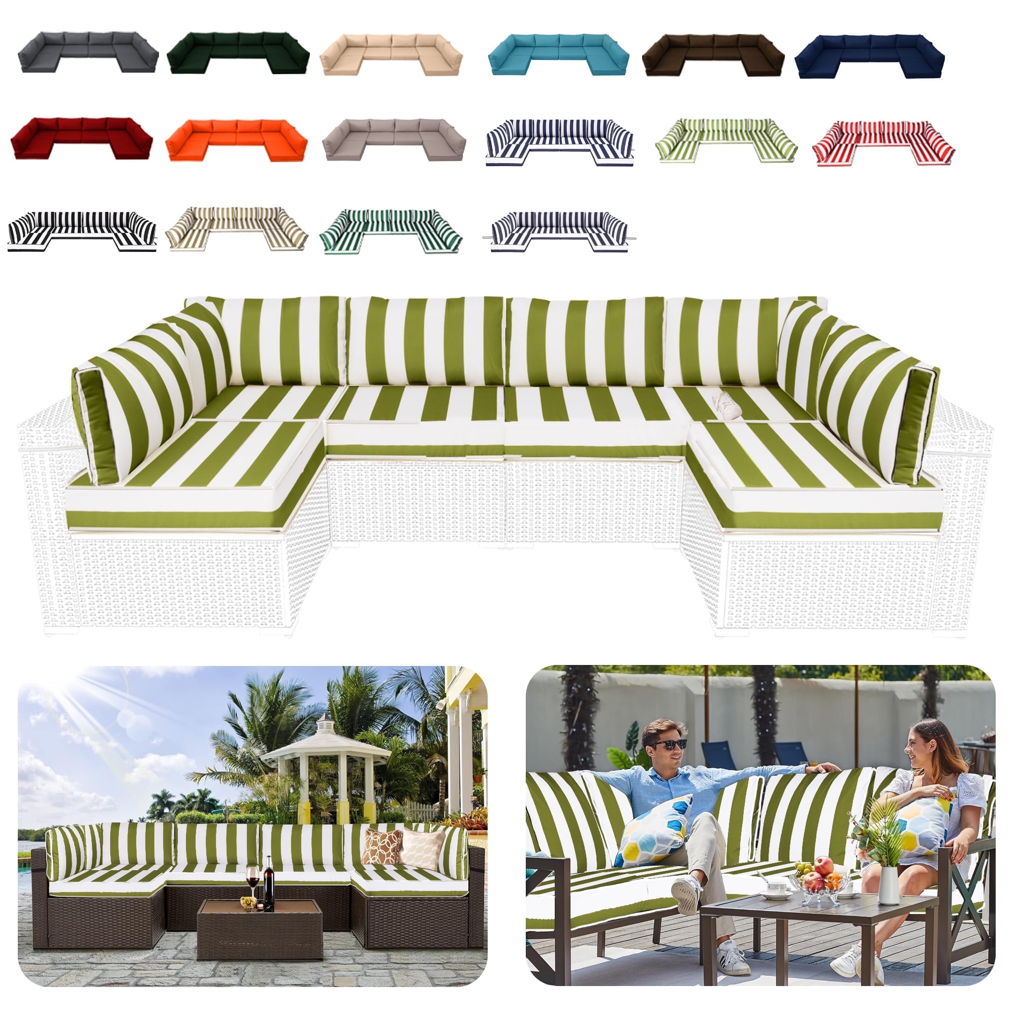 14 Piece Outdoor Replacement Cushions for Patio Furniture, Water ...