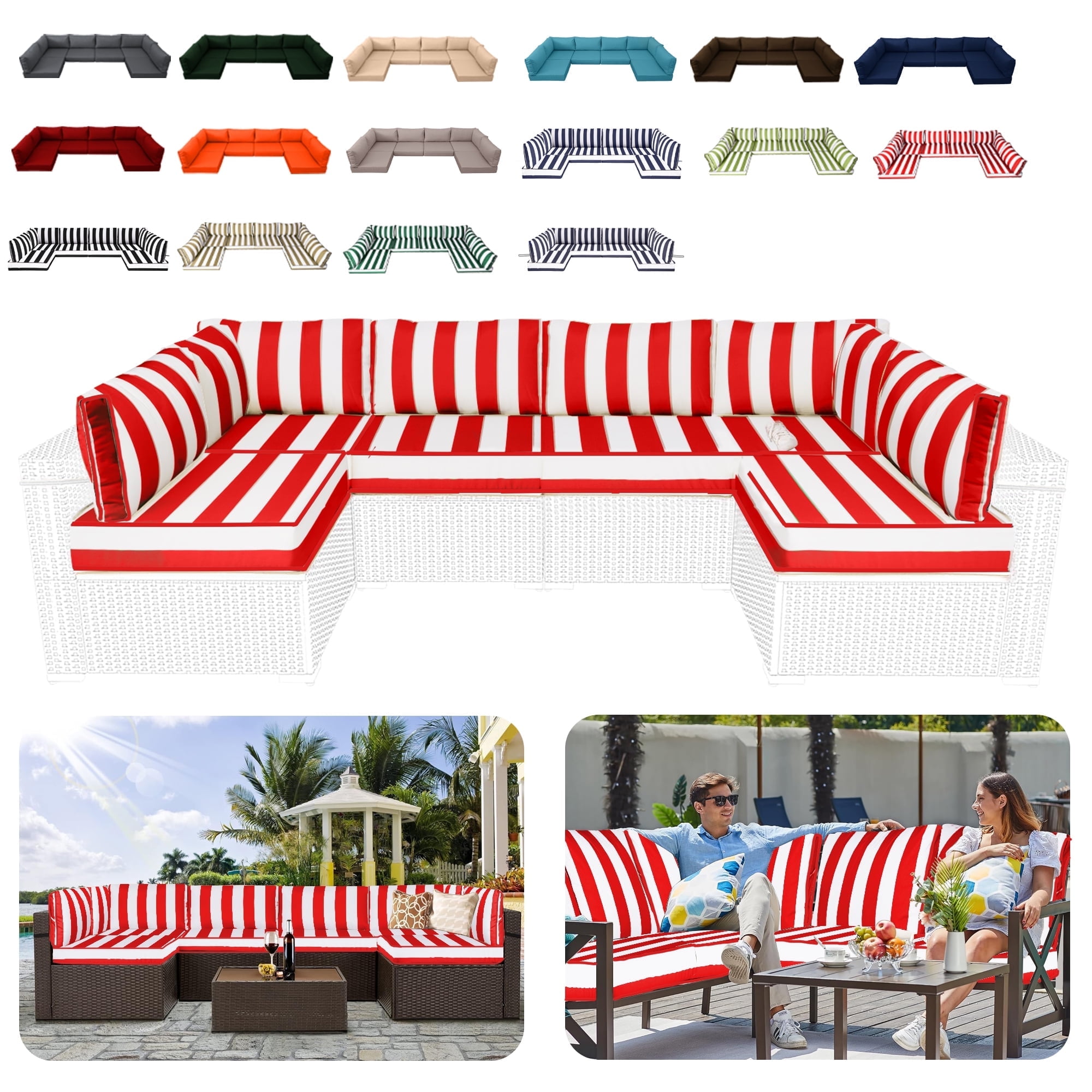 14 Piece Outdoor Replacement Cushions for Patio Furniture, Water ...