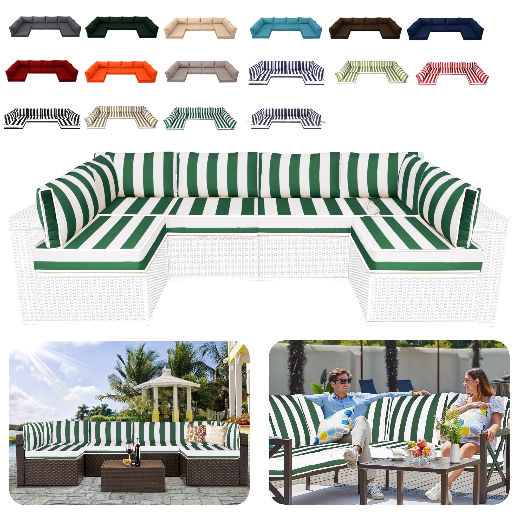 14 Piece Outdoor Replacement Cushions for Patio Furniture, Water ...