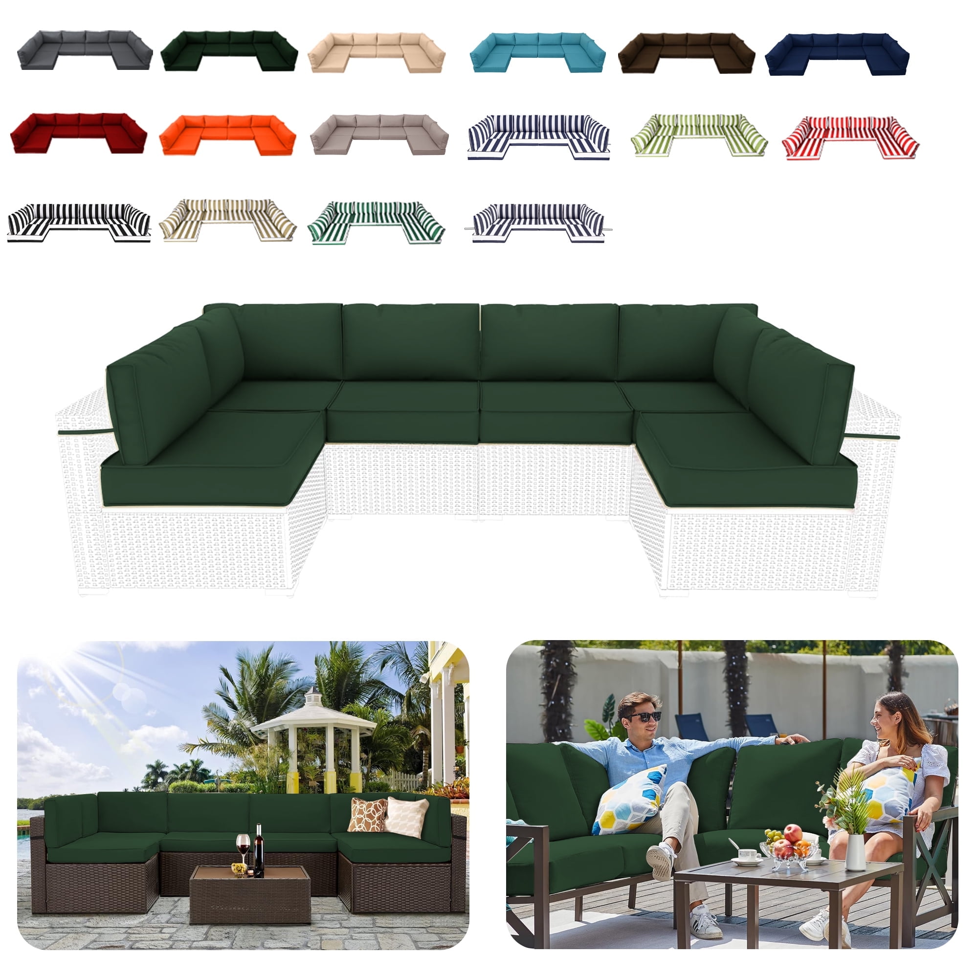 14 Piece Outdoor Replacement Cushions for Patio Furniture, Water ...