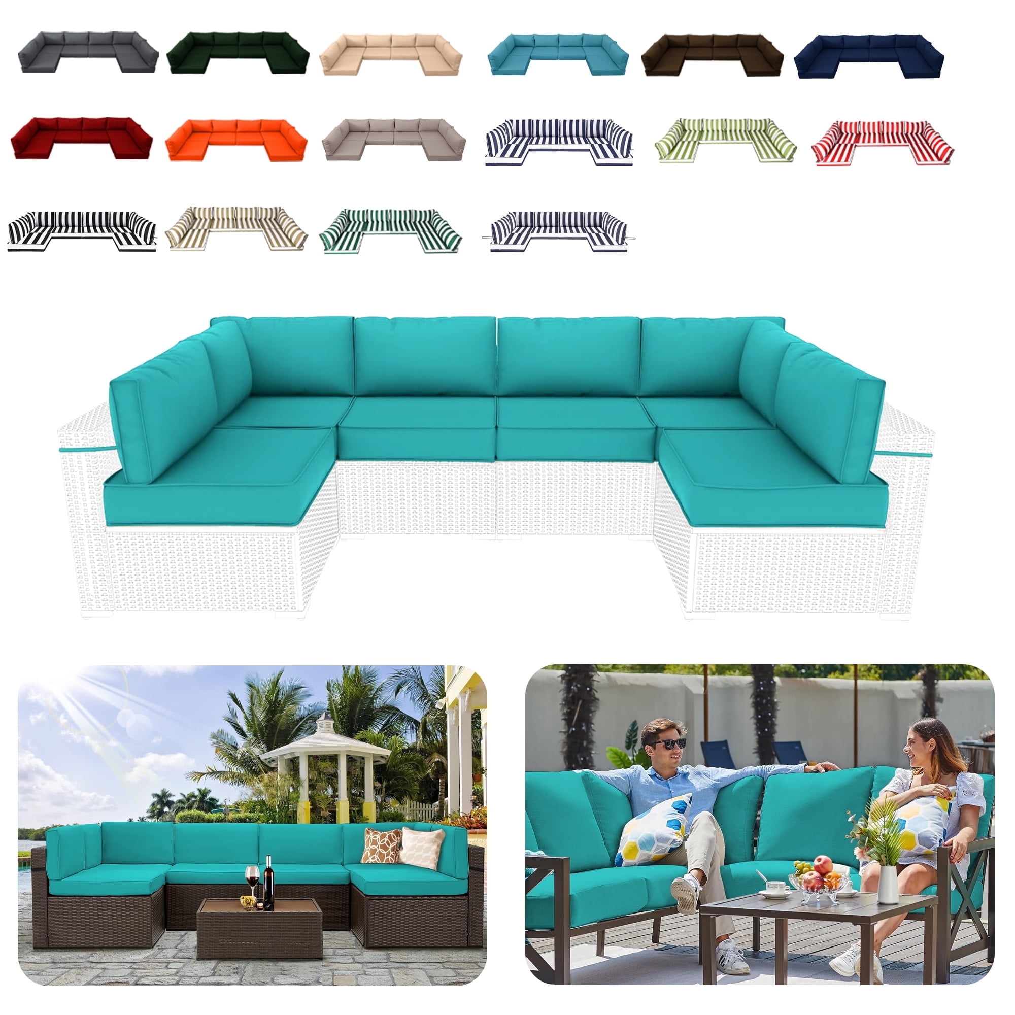 14 Piece Outdoor Replacement Cushions for Patio Furniture, Water ...