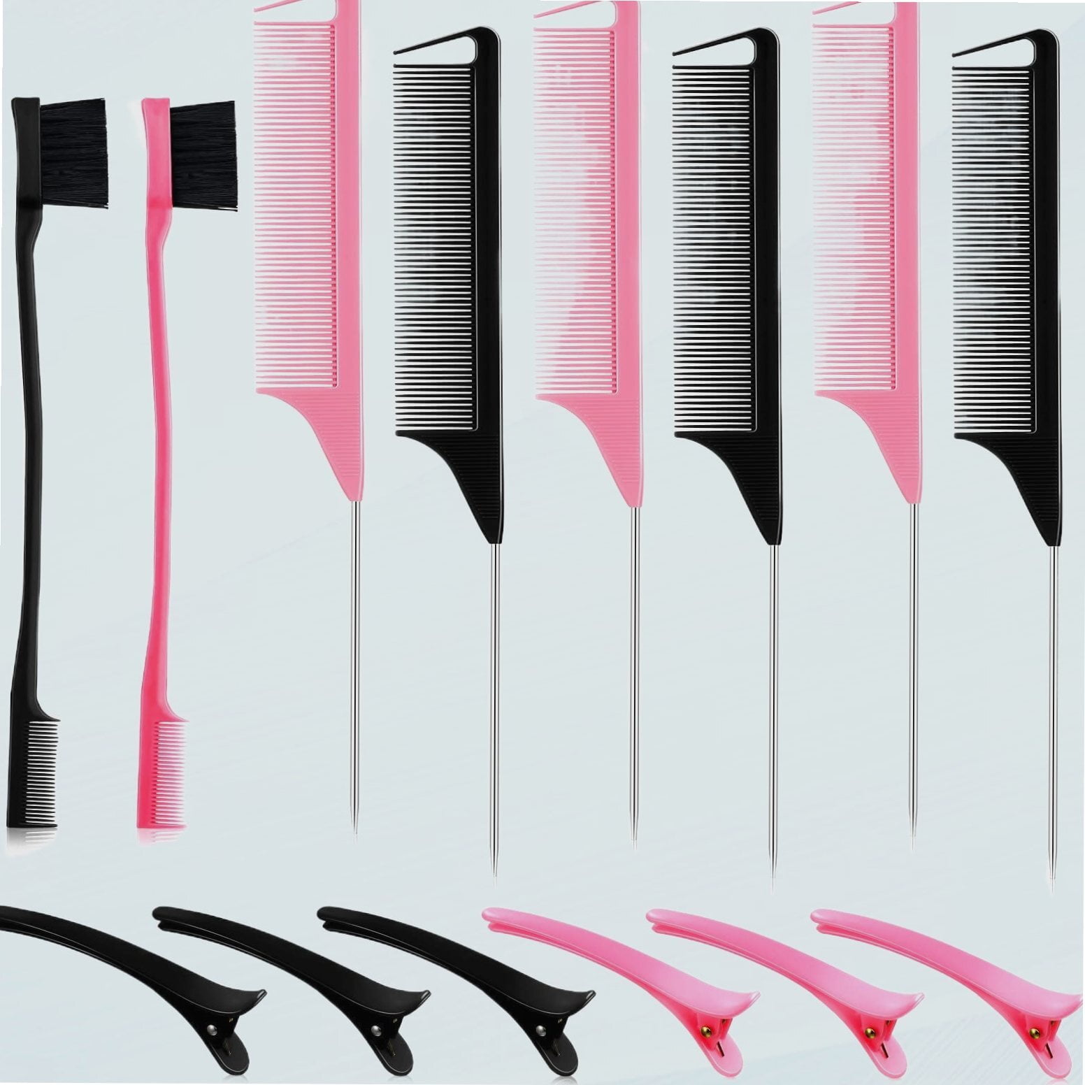 14 Piece Parting Clips Comb Set, 6 Stainless Rat Tail Combs 2 Edge ...
