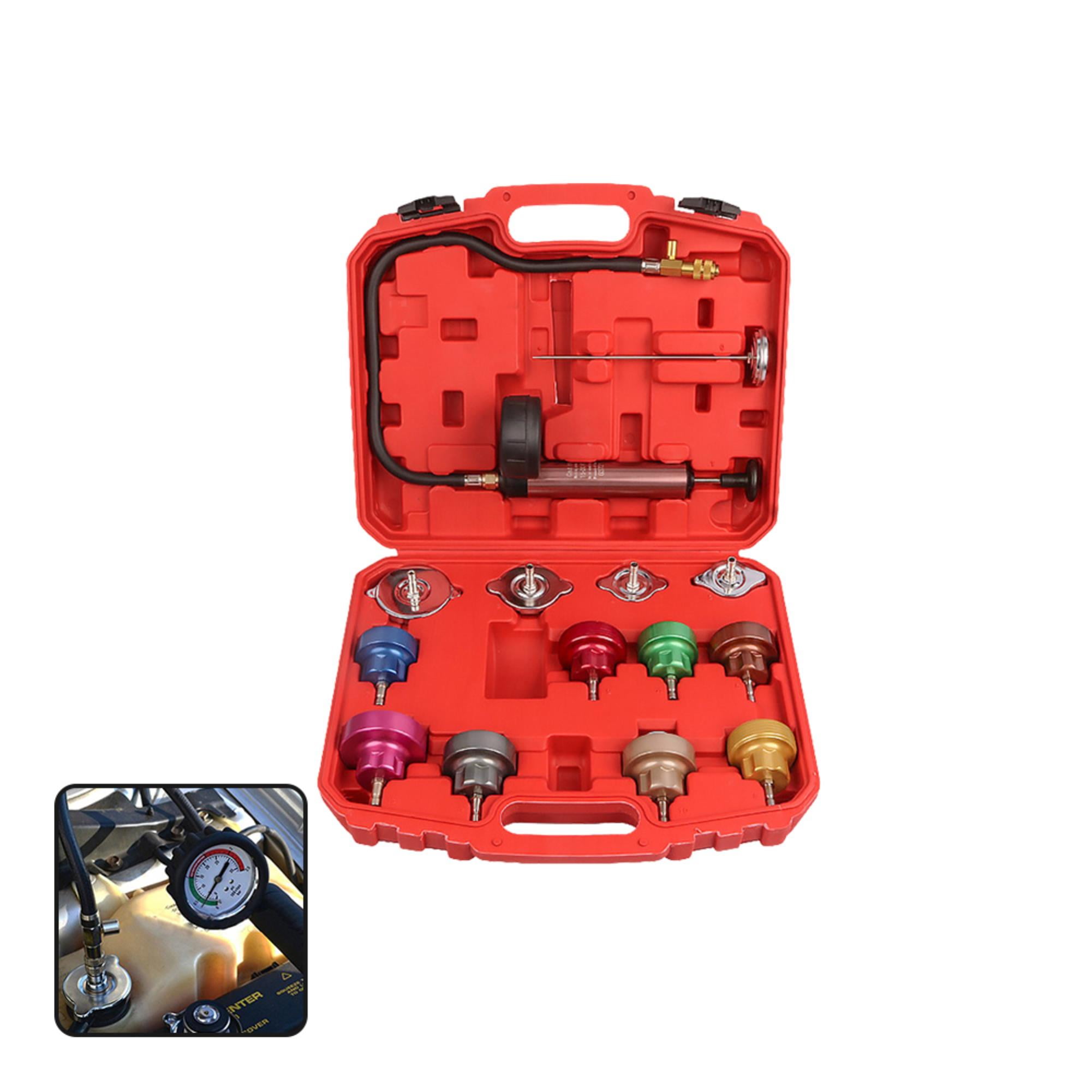 14-Piece Radiator Pressure Tester Kit with Coolant System Head Gasket ...