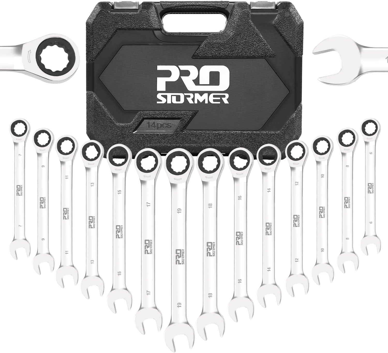 14-Piece Ratcheting Combination Wrench Set, 6-19mm Metric Ratchet ...