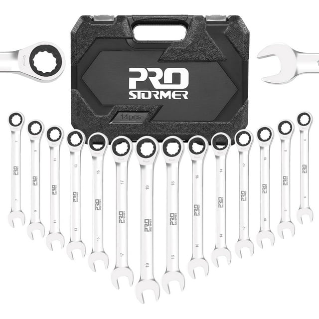 14-Piece Ratcheting Combination Wrench Set, 6-19mm Metric Ratchet Wrenches Combo, Cr-V Steel, 72 ...