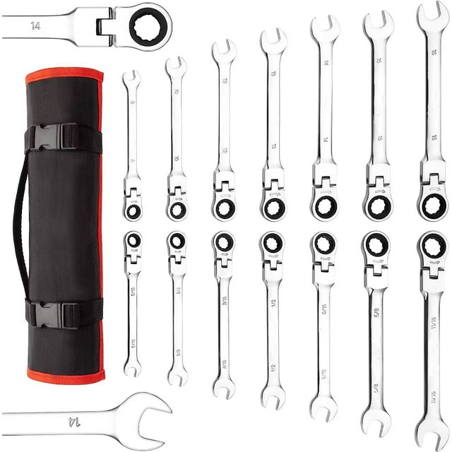 14-Piece Ratcheting Combination Wrench Set, SAE and Metric Ratchet ...
